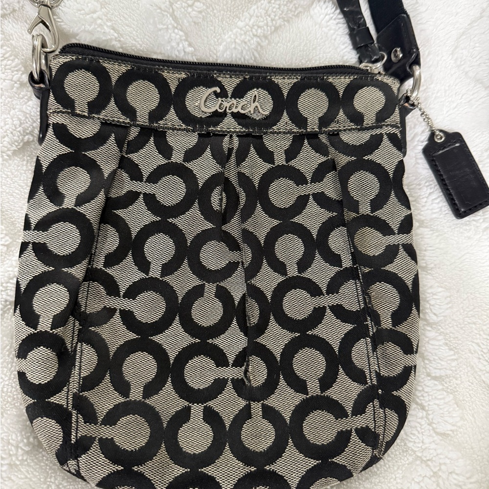 Coach Black And Gray Crossbody Bag With Signature Mon… - Gem